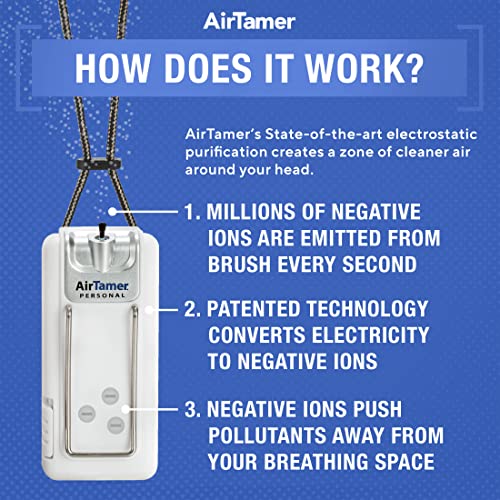 AirTamer A302 | Small Personal and Portable Air Purifier | Lithium Battery Operated | New Electrostatic Purification Technology, Proven Performance, Metal Travel Case