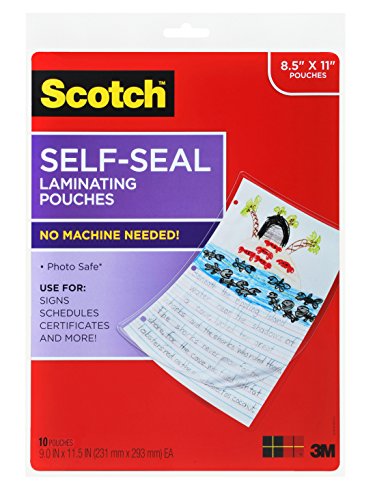 Scotch Self-Seal Laminating Pouches, 10 Pack, Letter Size (LS854-10G)