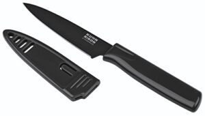 kuhn rikon straight paring knife with safety sheath, 4 inch/10.16 cm blade, black