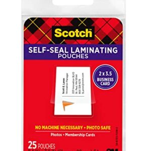 Scotch Self-Sealing Laminating Pouches, 25 Pack, Business Card size (LS851G)