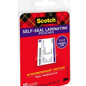 Scotch Self-Sealing Laminating Pouches, 25 Pack, Business Card size (LS851G)