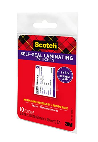 Scotch Self-Sealing Laminating Pouches, 25 Pack, Business Card size (LS851G)