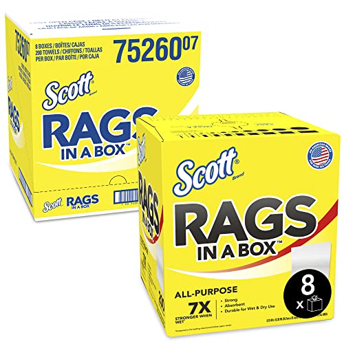 Scott Rags In A Box (75260), White, 200 Shop Towels / Box, 8 Boxes / Case