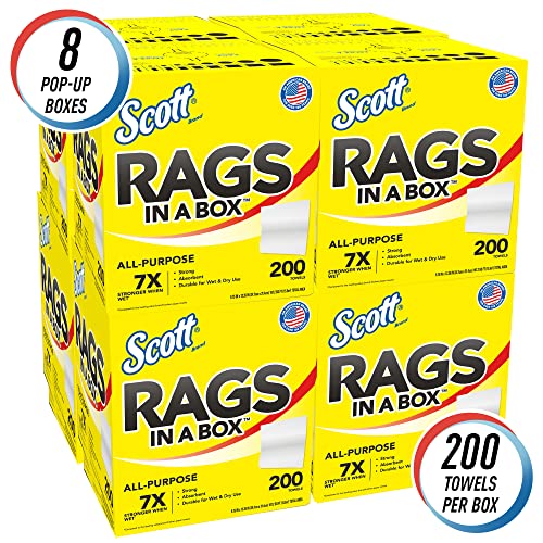 Scott Rags In A Box (75260), White, 200 Shop Towels / Box, 8 Boxes / Case