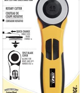 OLFA 45mm Quick-Change Rotary Cutter (RTY-2/NS) - Rotary Fabric Cutter w/ Split Blade Cover for Crafts, Sewing, Quilting, Replacement Blade: OLFA RB45-1