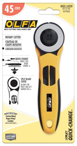 OLFA 45mm Quick-Change Rotary Cutter (RTY-2/NS) - Rotary Fabric Cutter w/ Split Blade Cover for Crafts, Sewing, Quilting, Replacement Blade: OLFA RB45-1