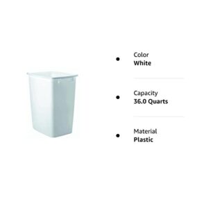 Rubbermaid Small Kitchen Bathroom Trash Can, Under-Sink Waste Basket, Plastic, White, 9 Gallons