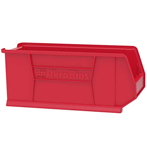 Akro-Mils 30287 Super-Size AkroBin Heavy Duty Stackable Storage Bin Plastic Container, (24-Inch L x 11-Inch W x 10-Inch H), Red, (4-Pack)