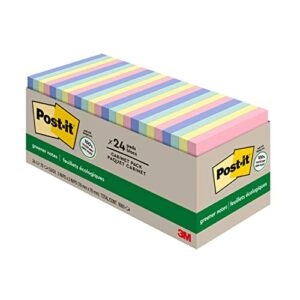 post-it greener notes, 3×3 in, 24 pads, america’s #1 favorite sticky notes, sweet sprinkles collection, pastel colors, clean removal, 100% recycled material (654r-24cp-ap)