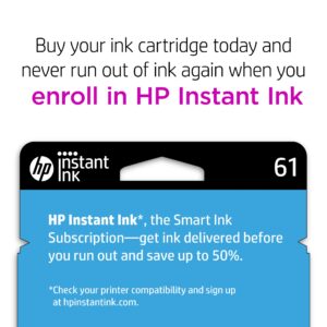 Original HP 61 Black Ink Cartridge | Works with DeskJet 1000, 1010, 1050, 1510, 2050, 2510, 2540, 3000, 3050, 3510; ENVY 4500, 5530; OfficeJet 2620, 4630 Series | Eligible for Instant Ink | CH561WN