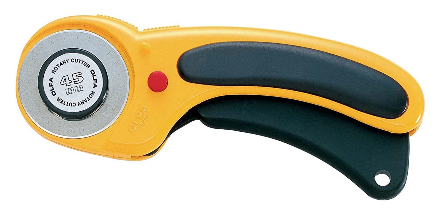 OLFA 45mm Ergonomic Rotary Cutter (RTY-2/DX) - Rotary Fabric Cutter w/ Blade Cover & Squeeze Trigger for Quilting, Sewing, Crafts, Replacement Blade: OLFA RB45-1H