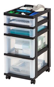 iris 4-drawer rolling storage cart with organizer top, black