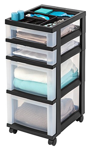 IRIS 4-Drawer Rolling Storage Cart with Organizer Top, Black