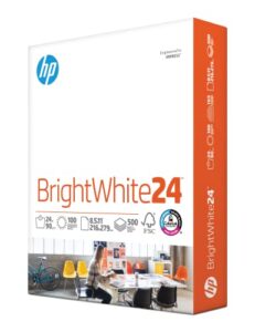 hp printer paper | 8.5 x 11 paper | brightwhite 24 lb |1 ream – 500 sheets| 100 bright | made in usa – fsc certified | 203000r