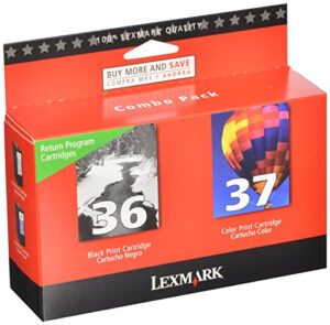 lexmark 18c2229 36 & 37 x3650 x4650 x5650 x6650 x6675 z2420 ink cartridge (black & color, 2-pack) in retail packaging