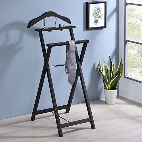 King's Brand Furniture-Oliver Foldable Wood Suit Valet Rack Stand Organizer, Walnut