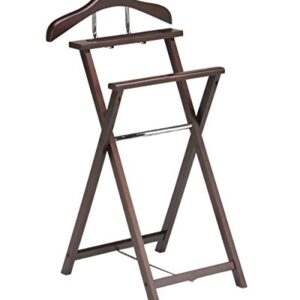 King's Brand Furniture-Oliver Foldable Wood Suit Valet Rack Stand Organizer, Walnut