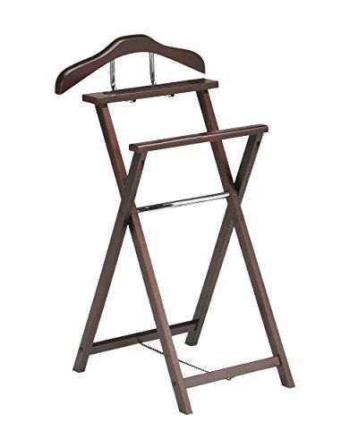 King's Brand Furniture-Oliver Foldable Wood Suit Valet Rack Stand Organizer, Walnut