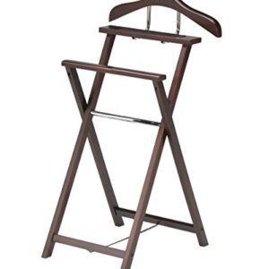 King's Brand Furniture-Oliver Foldable Wood Suit Valet Rack Stand Organizer, Walnut