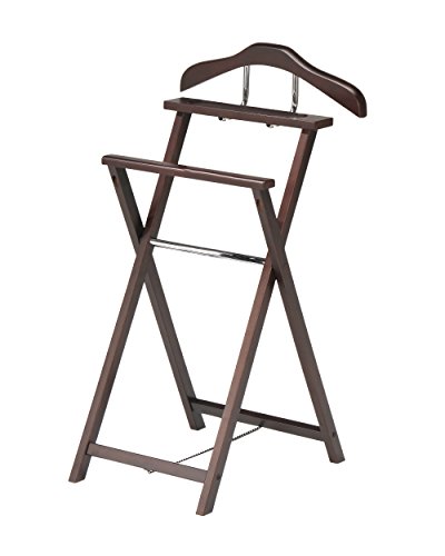 King's Brand Furniture-Oliver Foldable Wood Suit Valet Rack Stand Organizer, Walnut