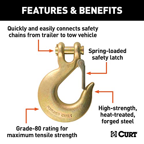 CURT 81920 5/8-Inch Forged Steel Clevis Slip Hook with Safety Latch, 65,000 lbs, 1-1/4-In Opening, 5/8" Pin