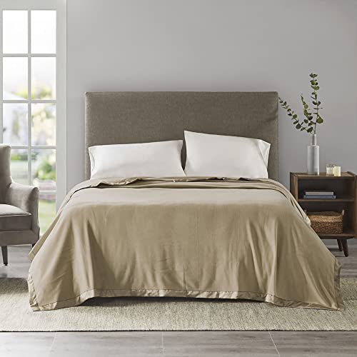 True North by Sleep Philosophy Micro Fleece Luxury Premium Soft Cozy Mircofleece Blanket for Bed, Couch or Sofa, Full/Queen, Beige