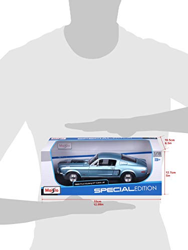 Maisto 1968 Ford Mustang GT Cobra Jet Hard Top 1/18 Scale Diecast Model Vehicle Blue