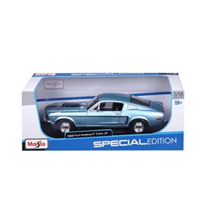 Maisto 1968 Ford Mustang GT Cobra Jet Hard Top 1/18 Scale Diecast Model Vehicle Blue