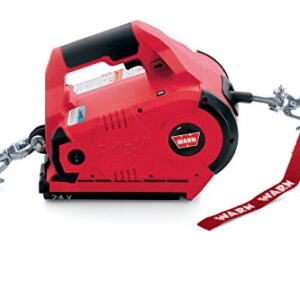 WARN 885005 PullzAll Cordless 24V DC Portable Electric Winch with Steel Cable and 2 Rechargeable Battery Packs: 1/2 Ton (1,000 lb) Pulling Capacity, red