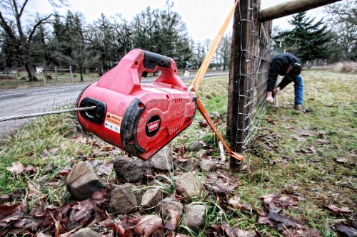 WARN 885005 PullzAll Cordless 24V DC Portable Electric Winch with Steel Cable and 2 Rechargeable Battery Packs: 1/2 Ton (1,000 lb) Pulling Capacity, red