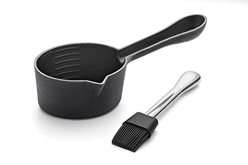 Outset Q173 Cast Iron Sauce Pot with Brush, 1 EA, Black