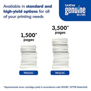 Brother Genuine Standard Yield Toner Cartridge, TN310C, Replacement Cyan Toner, Page Yield Up To 1,500 Pages, TN310