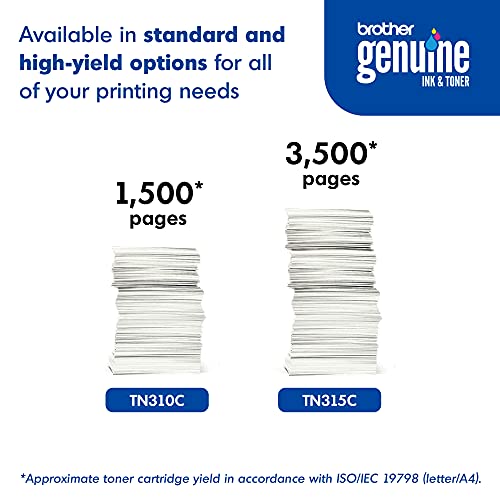 Brother Genuine Standard Yield Toner Cartridge, TN310C, Replacement Cyan Toner, Page Yield Up To 1,500 Pages, TN310