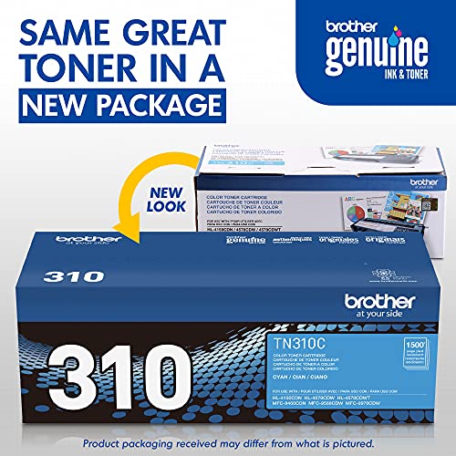 Brother Genuine Standard Yield Toner Cartridge, TN310C, Replacement Cyan Toner, Page Yield Up To 1,500 Pages, TN310