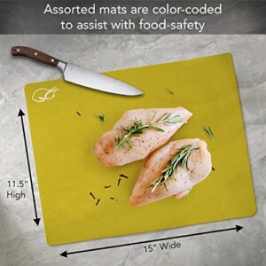 Cut N' Funnel Color Coded Flexible Plastic Cutting Board Mats with Food Icons 4 Pack Made in the USA Flexible, BPA Free, Dishwasher Safe 15" by 11.5"