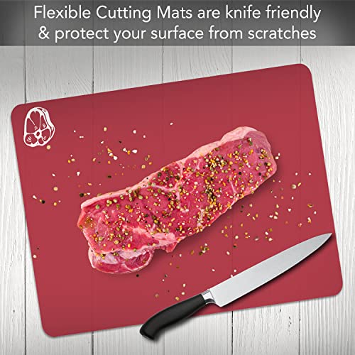 Cut N' Funnel Color Coded Flexible Plastic Cutting Board Mats with Food Icons 4 Pack Made in the USA Flexible, BPA Free, Dishwasher Safe 15" by 11.5"