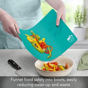 Cut N' Funnel Color Coded Flexible Plastic Cutting Board Mats with Food Icons 4 Pack Made in the USA Flexible, BPA Free, Dishwasher Safe 15" by 11.5"