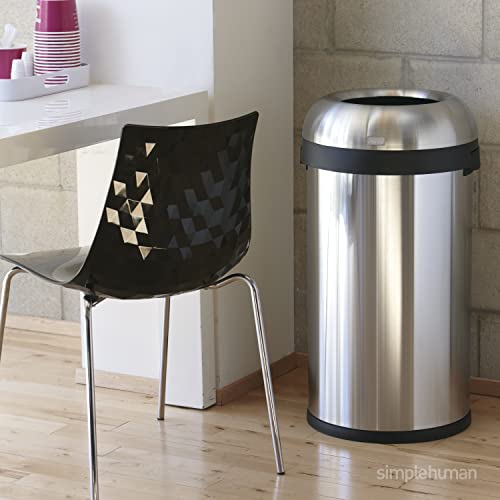 simplehuman 60 Liter / 16 Gallon Bullet Open Top Trash Can, Commercial Grade Heavy Gauge, Brushed Stainless Steel