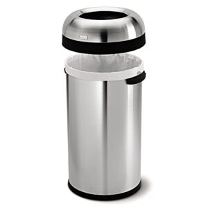 simplehuman 60 Liter / 16 Gallon Bullet Open Top Trash Can, Commercial Grade Heavy Gauge, Brushed Stainless Steel