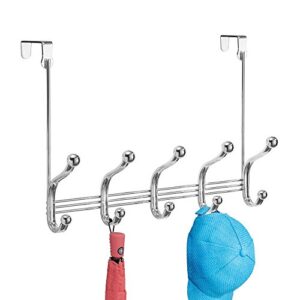 idesign york metal over the door organizer, 5-hook rack for coats, hats, robes, towels, jackets, purses, bedroom, closet, and bathroom, 15.28″ x 5.25″ x 11″, chrome