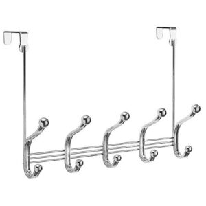 iDesign York Metal Over the Door Organizer, 5-Hook Rack for Coats, Hats, Robes, Towels, Jackets, Purses, Bedroom, Closet, and Bathroom, 15.28" x 5.25" x 11", Chrome