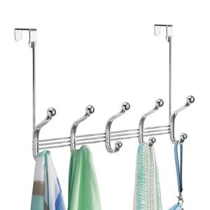 iDesign York Metal Over the Door Organizer, 5-Hook Rack for Coats, Hats, Robes, Towels, Jackets, Purses, Bedroom, Closet, and Bathroom, 15.28" x 5.25" x 11", Chrome