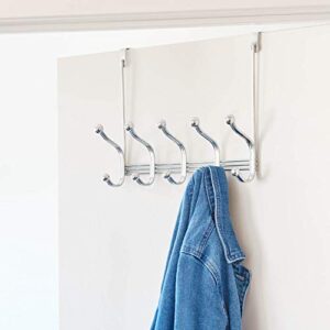 iDesign York Metal Over the Door Organizer, 5-Hook Rack for Coats, Hats, Robes, Towels, Jackets, Purses, Bedroom, Closet, and Bathroom, 15.28" x 5.25" x 11", Chrome