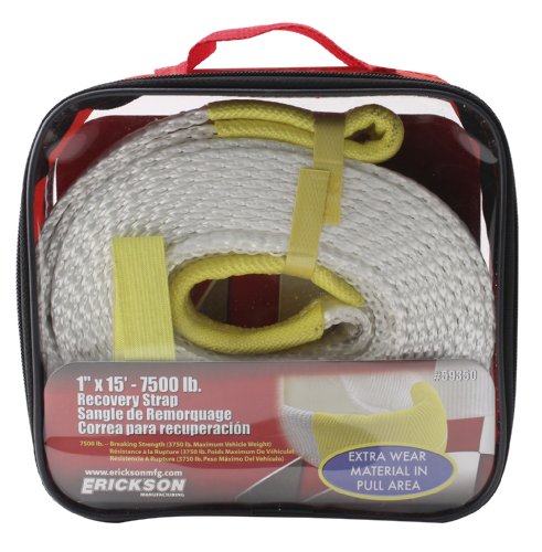 Erickson 59350 White 1" x 15' Recovery Strap,7500 lbs Breaking Strength , 3750 lbs Maximum Vehicle Weight Capacity