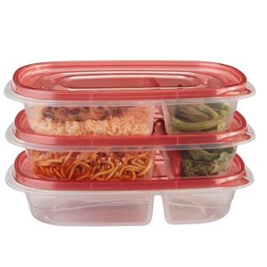 rubbermaid takealongs divided rectangular food storage containers, 3.7 cup, tint chili, 3 count