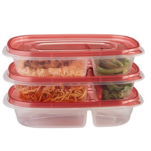 Rubbermaid TakeAlongs Divided Rectangular Food Storage Containers, 3.7 Cup, Tint Chili, 3 Count