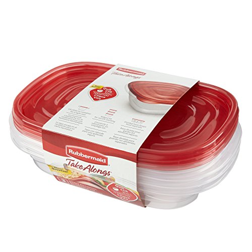 Rubbermaid TakeAlongs Divided Rectangular Food Storage Containers, 3.7 Cup, Tint Chili, 3 Count