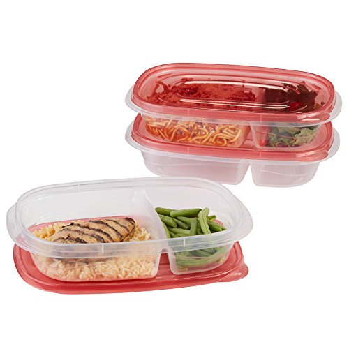 Rubbermaid TakeAlongs Divided Rectangular Food Storage Containers, 3.7 Cup, Tint Chili, 3 Count