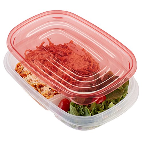 Rubbermaid TakeAlongs Divided Rectangular Food Storage Containers, 3.7 Cup, Tint Chili, 3 Count