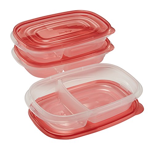 Rubbermaid TakeAlongs Divided Rectangular Food Storage Containers, 3.7 Cup, Tint Chili, 3 Count